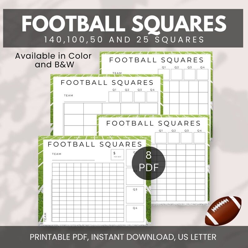 Football Squares Game Printable Football Square Grid - Etsy