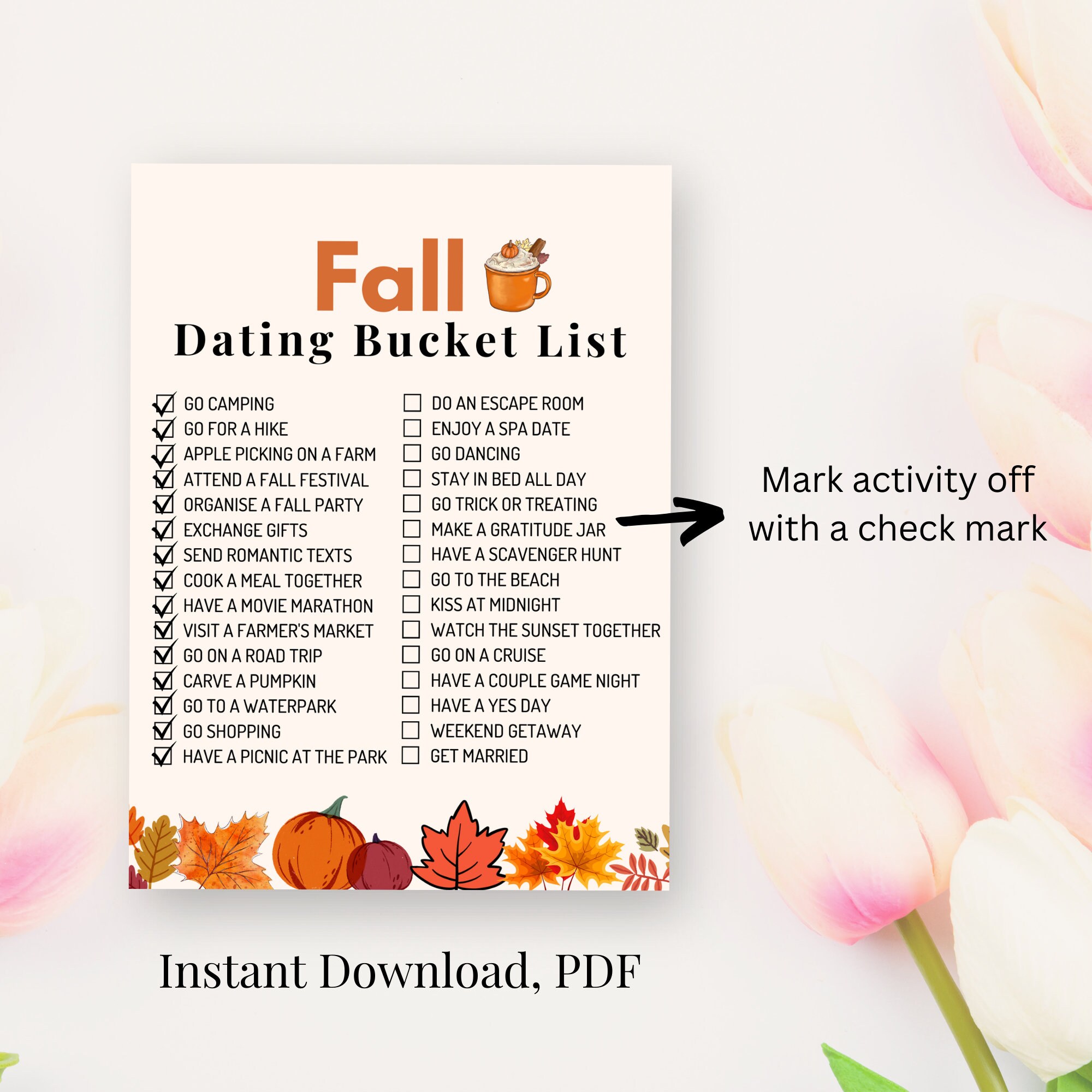 Fall Dating Bucket List for Couples, Fall Bucket List Printable, Autumn ...