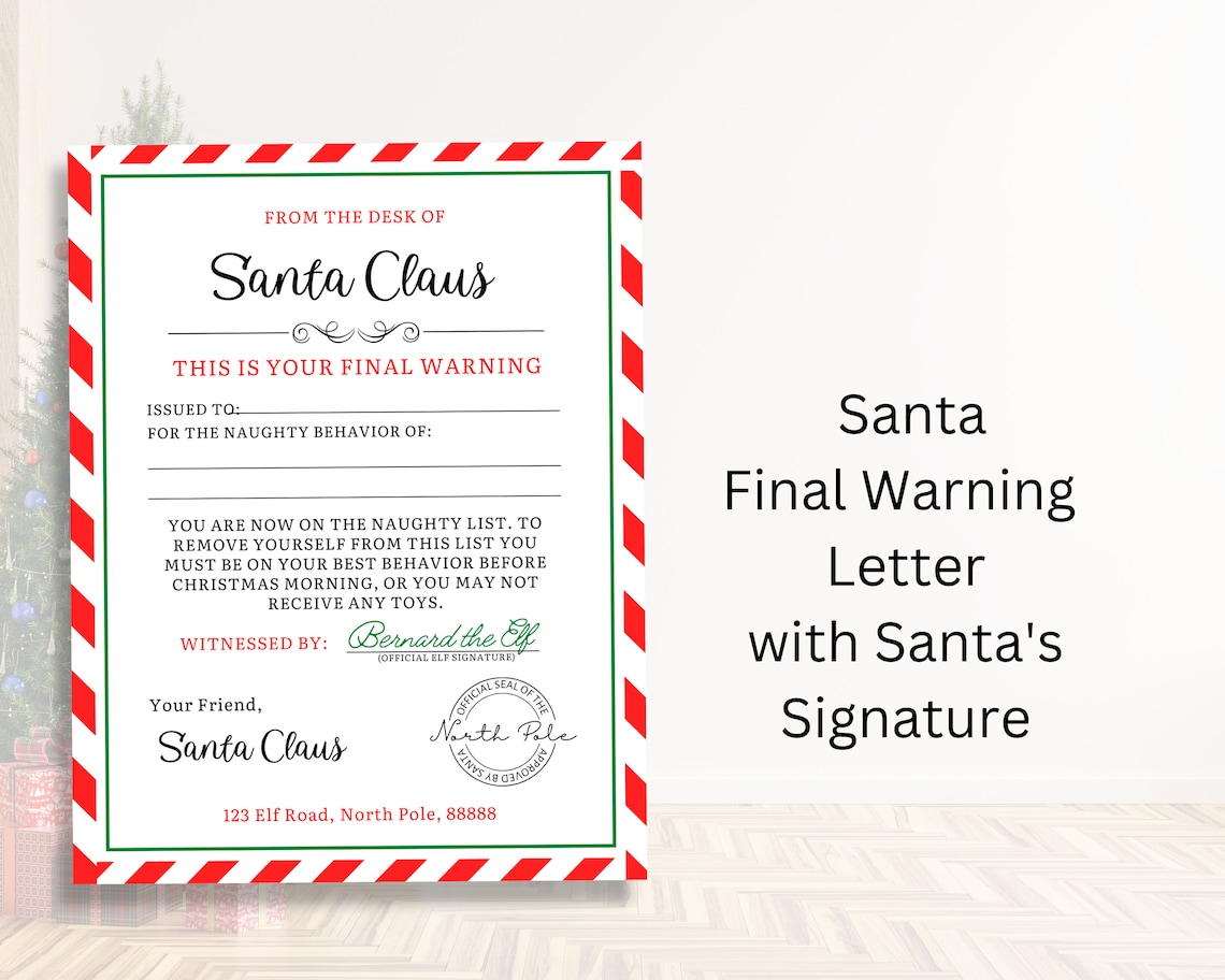 Santa Warning Letter Printable, Naughty List Warning, Bad Behavior ...