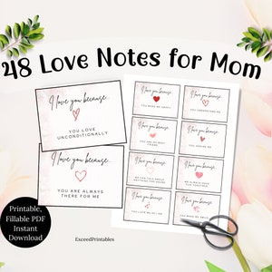 Reasons Why I Love You Mom Cards, Printable Love Notes for Mom ...