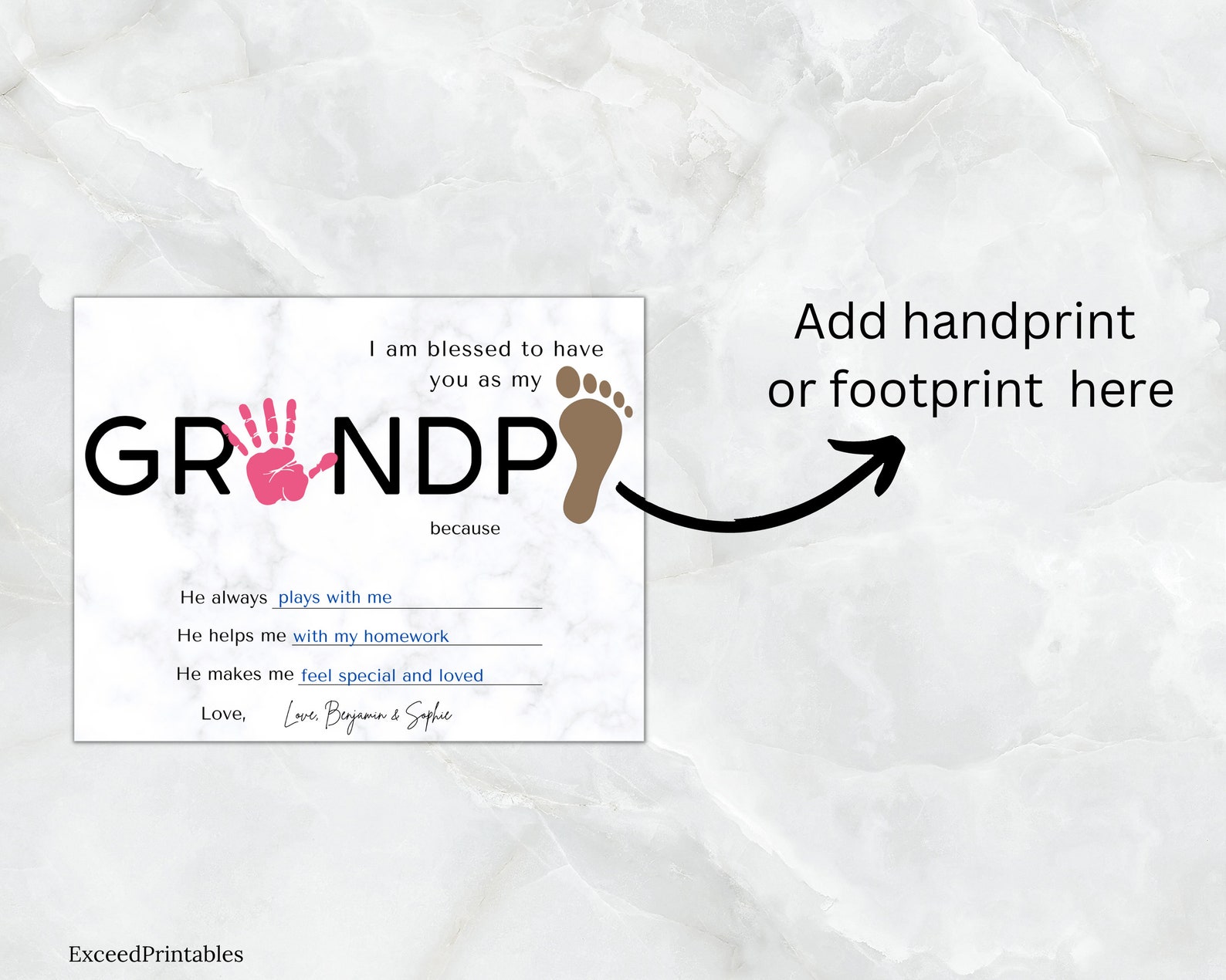 Father Day Handprint Craft Printable for Grandpa, Handprint Fathers Day ...