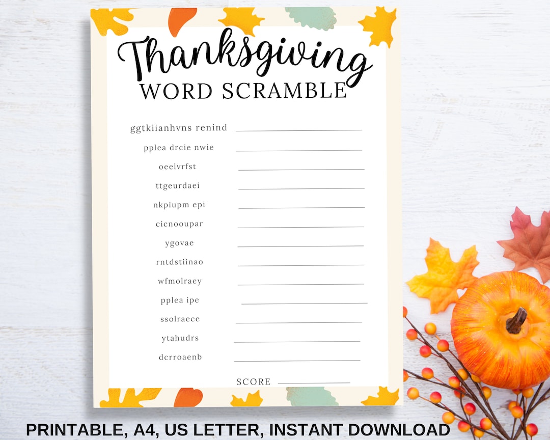 Printable Thanksgiving Word Scramble Game and Answer Key, Fun ...