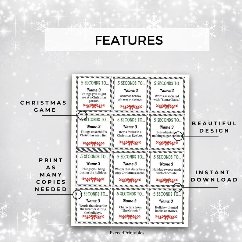Five Second Rule Christmas Game, Printable Trivia Game, Fun Holiday ...