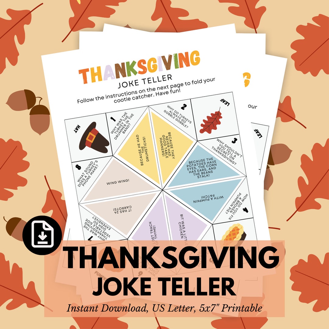 Fall Jokes for Kids Cootie Catcher Printable, Thanksgiving Joke Teller ...