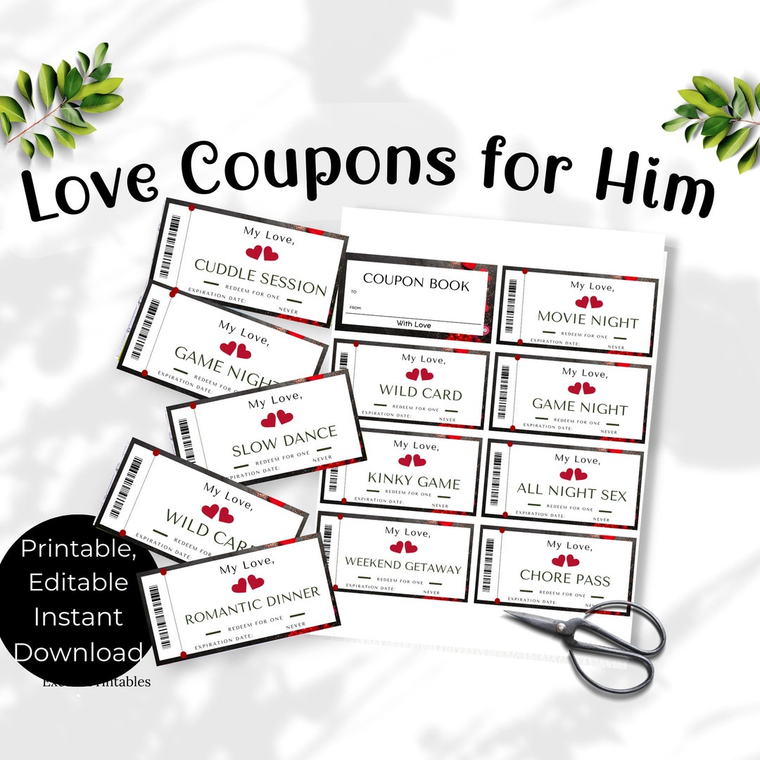 Customizable Love Coupon Book for Him. Printable Valentine’s Day ...