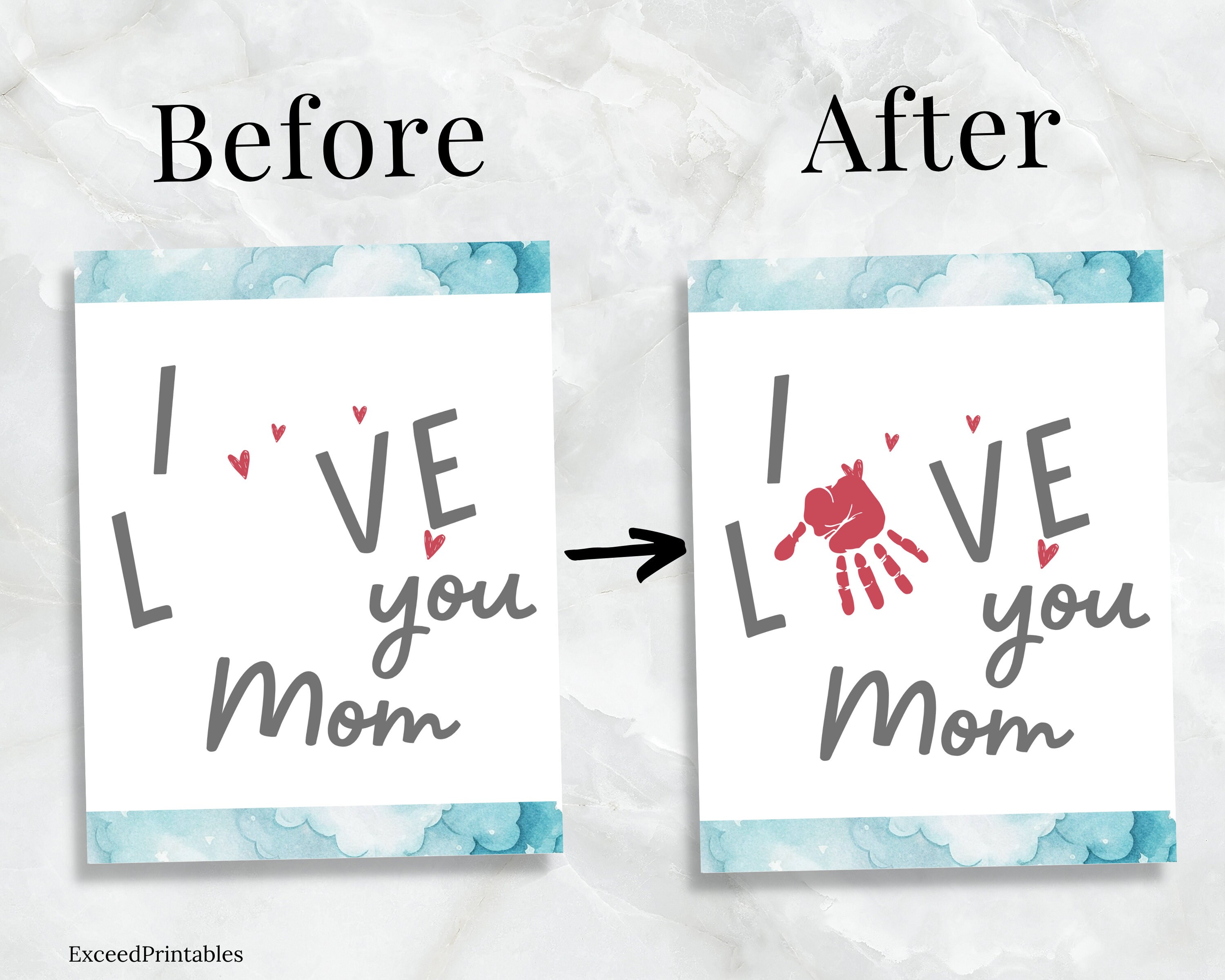 I Love You Mothers Day Handprint, Custom Mothers Day Art Print ...