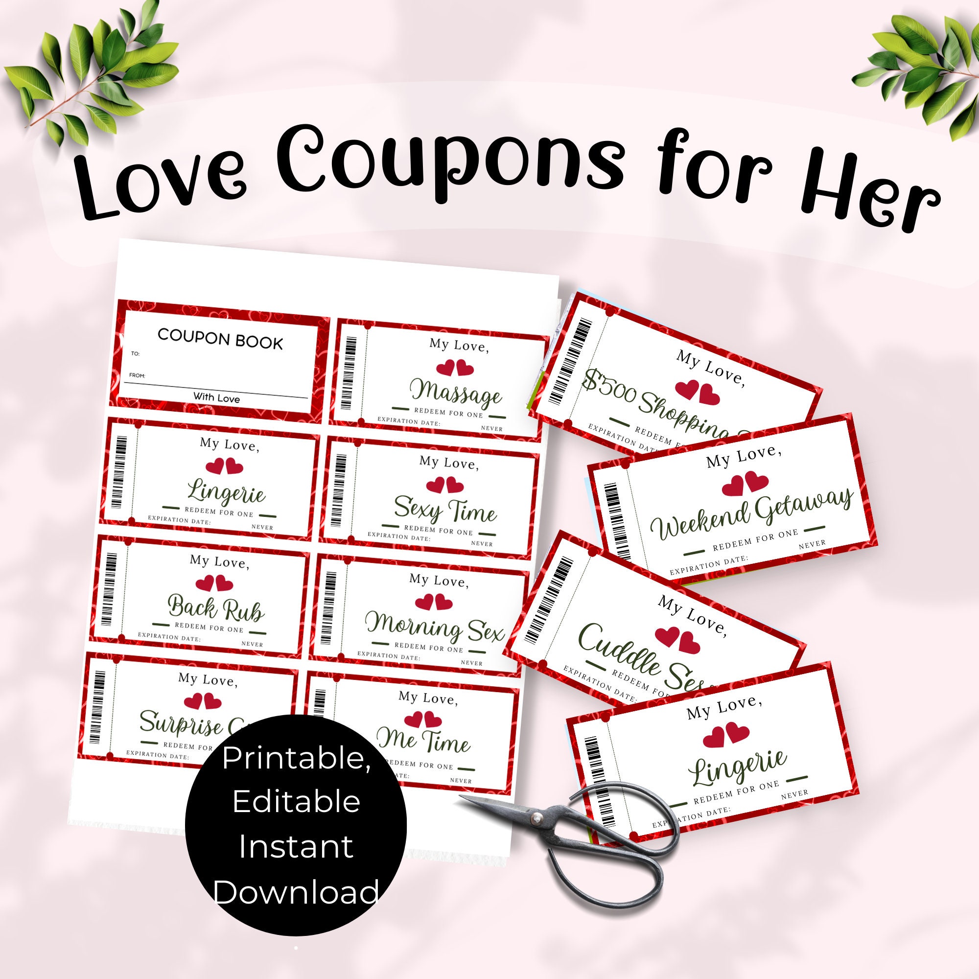 Printable Valentine’s Day Coupons, Customizable Love Coupon Book, Last ...