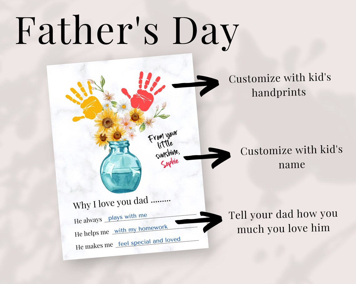 Sunflower Fathers Day Handcraft Printable, Printable Fathers Day Flower ...
