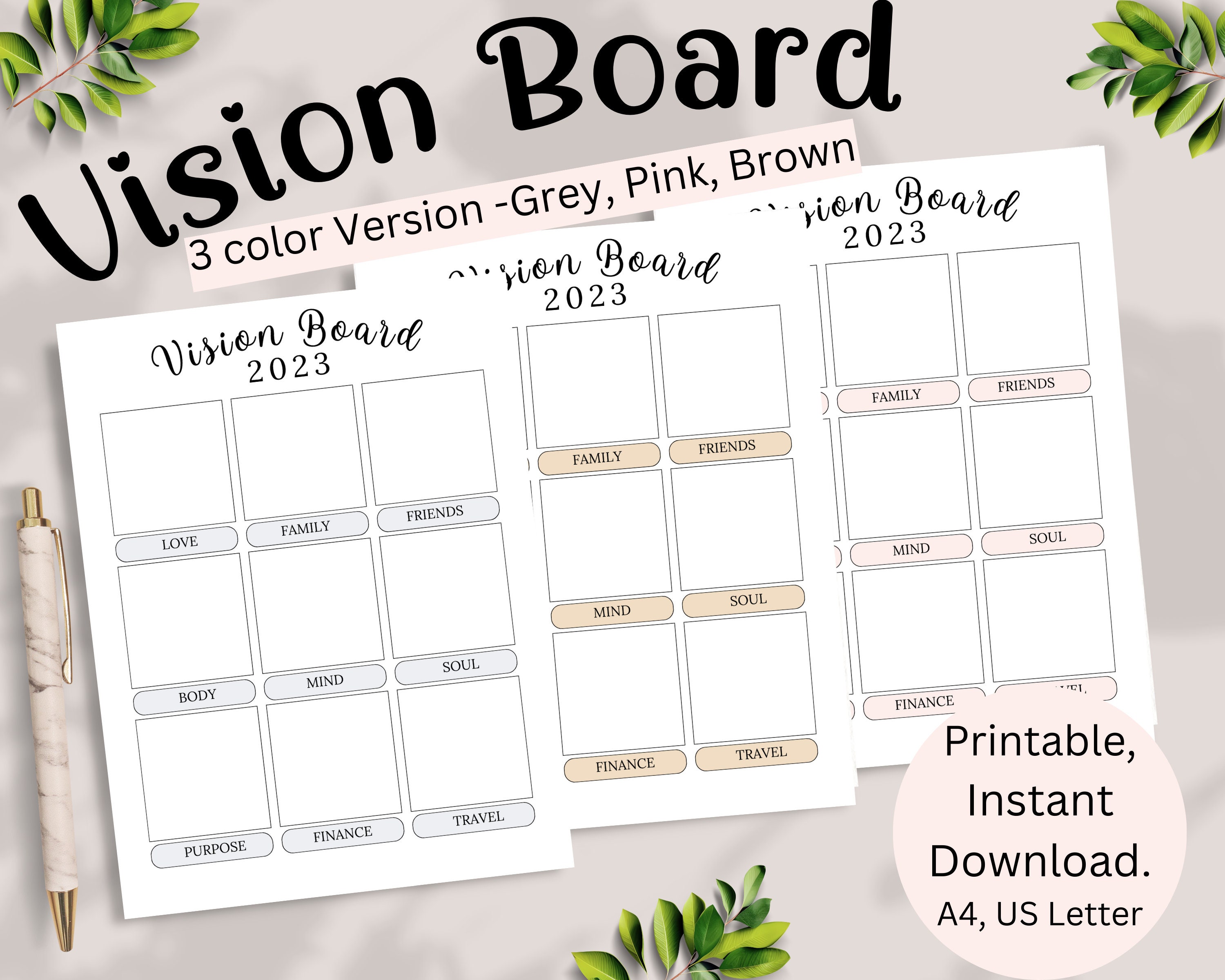 Minimalist 2023 Vision Board Printable, Simple Manifestation Dream ...