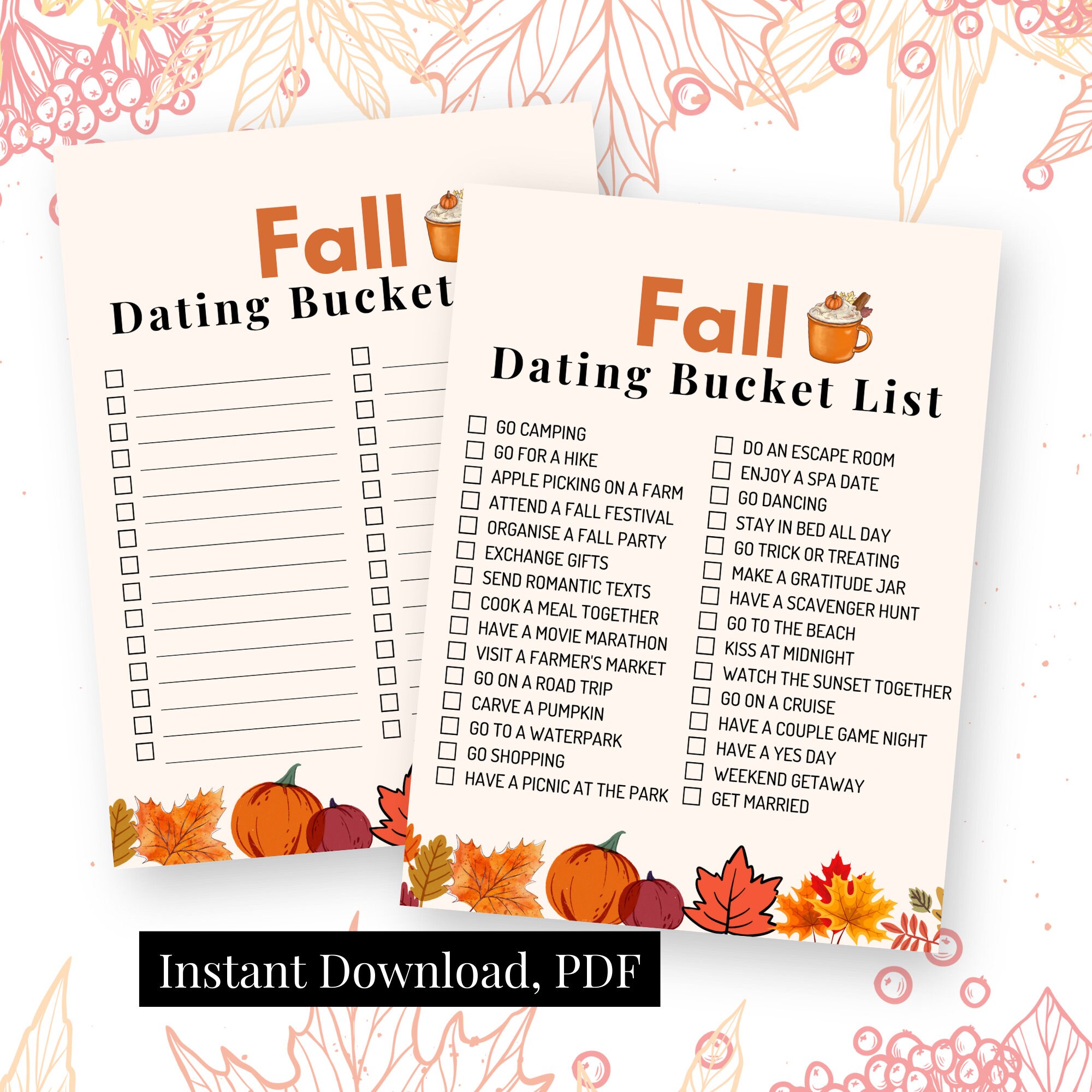 Fall Dating Bucket List for Couples, Fall Bucket List Printable, Autumn ...