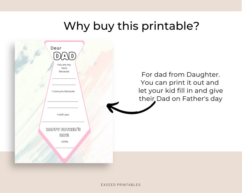 Father's Day Necktie Letter Prompt, Printable Father's Day ...