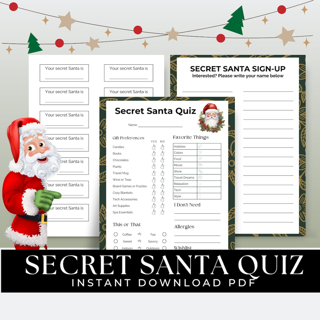 Secret Santa Questionnaire Printable, Family Gift Exchange, Office ...