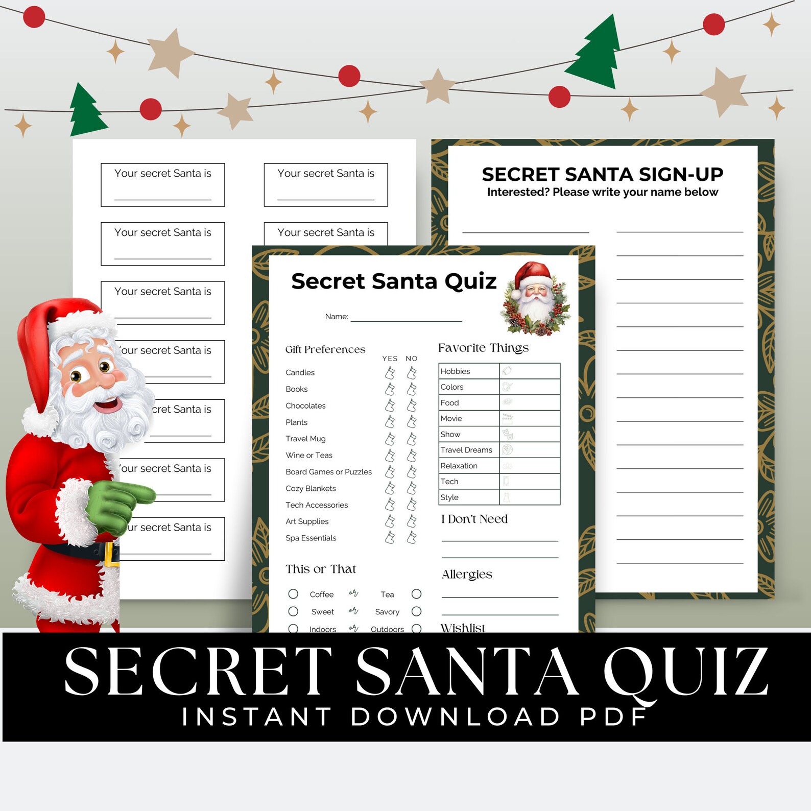 Secret Santa Questionnaire Printable, Family Gift Exchange, Office ...