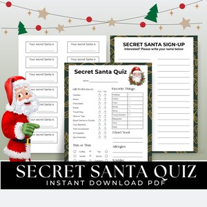 Secret Santa Questionnaire Printable, Family Gift Exchange, Office ...