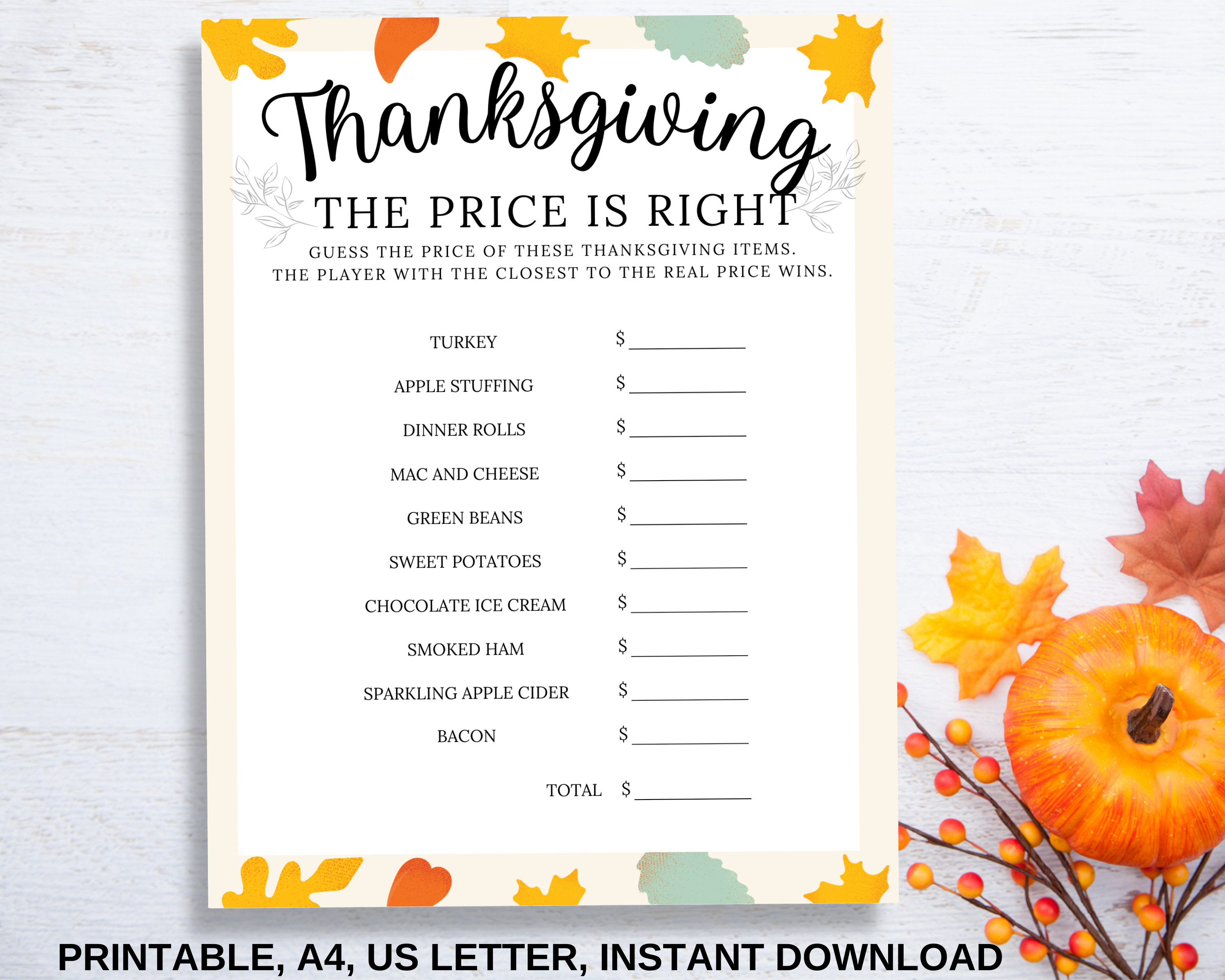 Printable Thanksgiving the Price is Right, the Price is Right ...