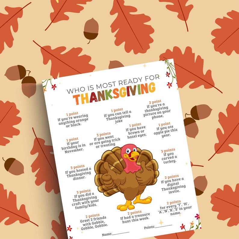 Printable Thanksgiving Game, Family Thanksgiving Game, Dinner Table ...
