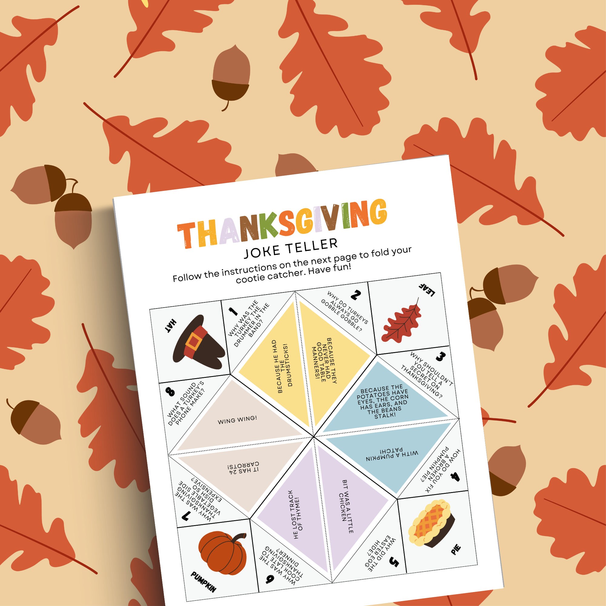 Fall Jokes for Kids Cootie Catcher Printable, Thanksgiving Joke Teller ...