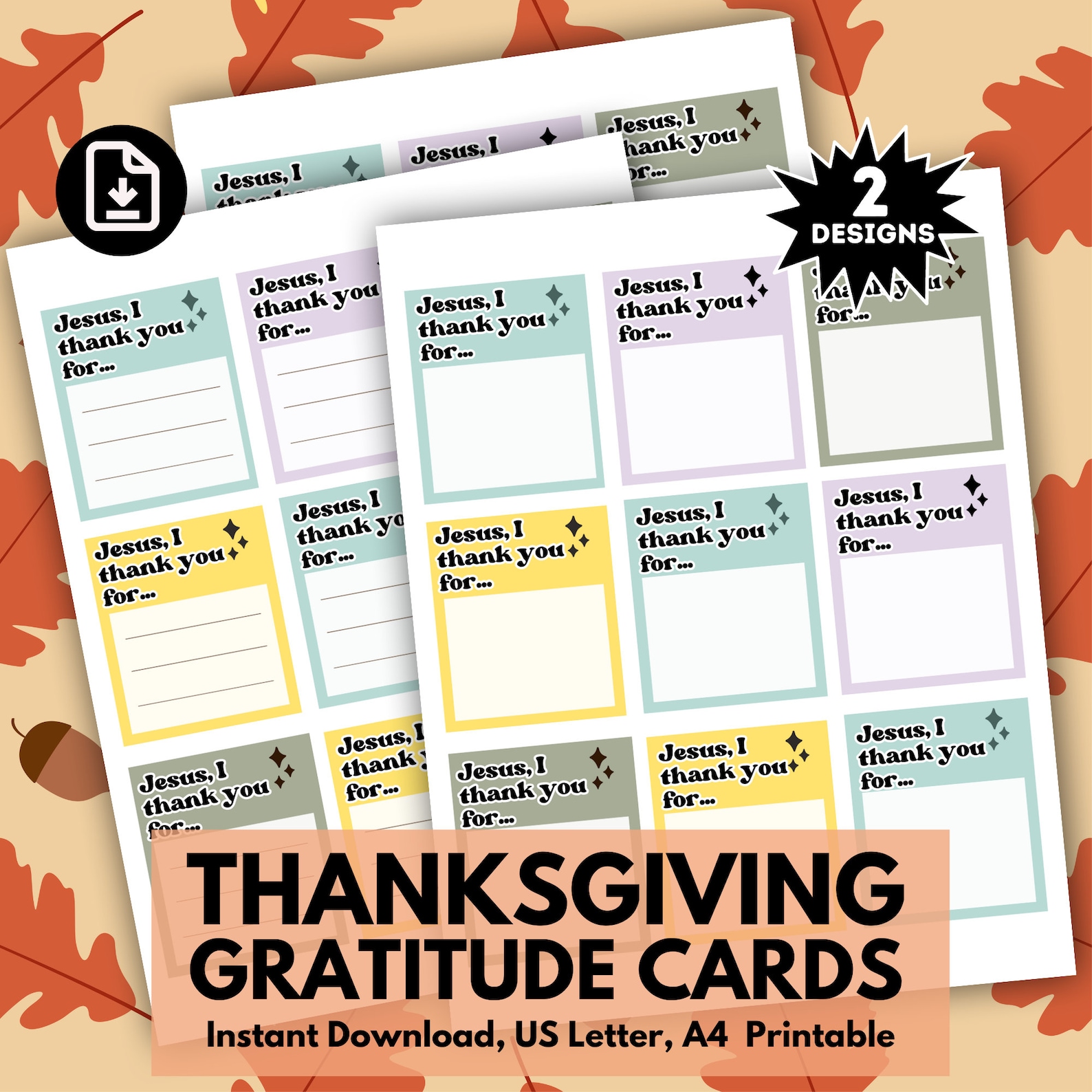 Gratitude Cards for Kids, Jesus I Thank You Card Set, I Am Thankful for ...