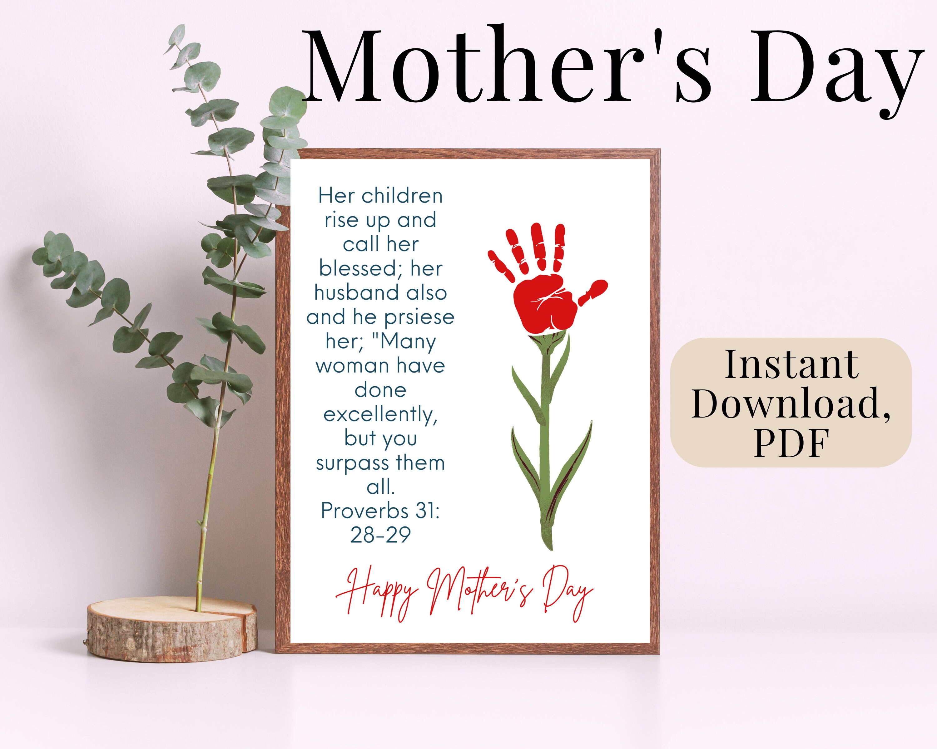 Mothers Day Handprint Bible Verse, Custom Mothers Day Art Print ...