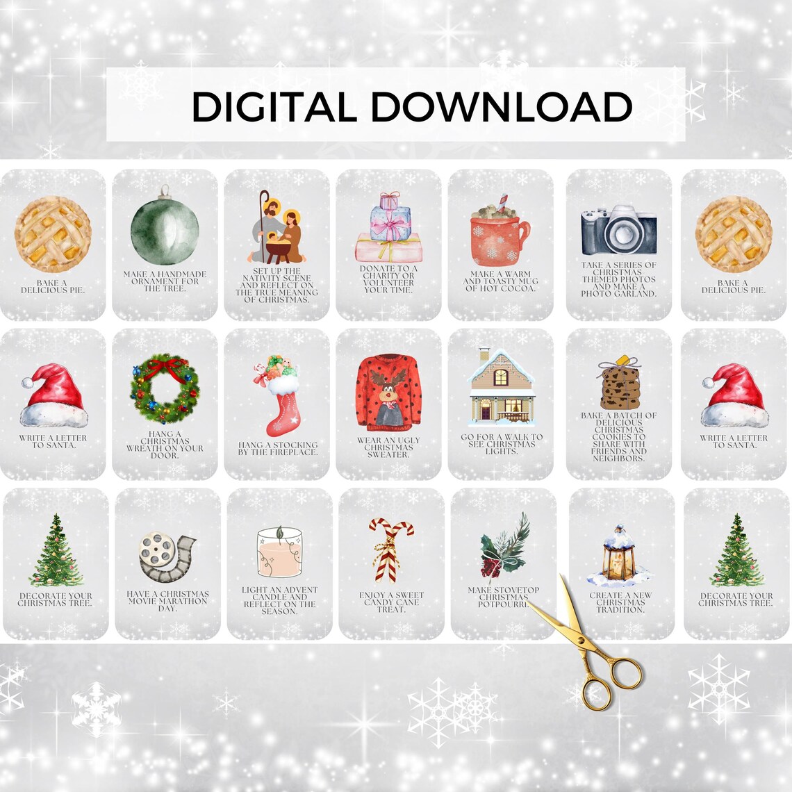 Advent Activity Cards for the Family, Fun Christmas Printable Countdown ...