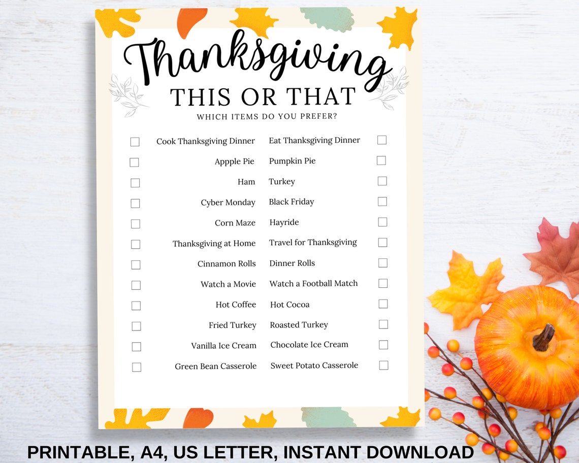 Printable Thanksgiving This or That Game, Thanksgiving Would You Rather ...