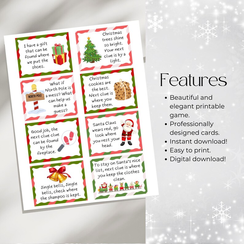Christmas Advent Calendar Scavenger Hunt Clues, Kids Christmas Treasure ...