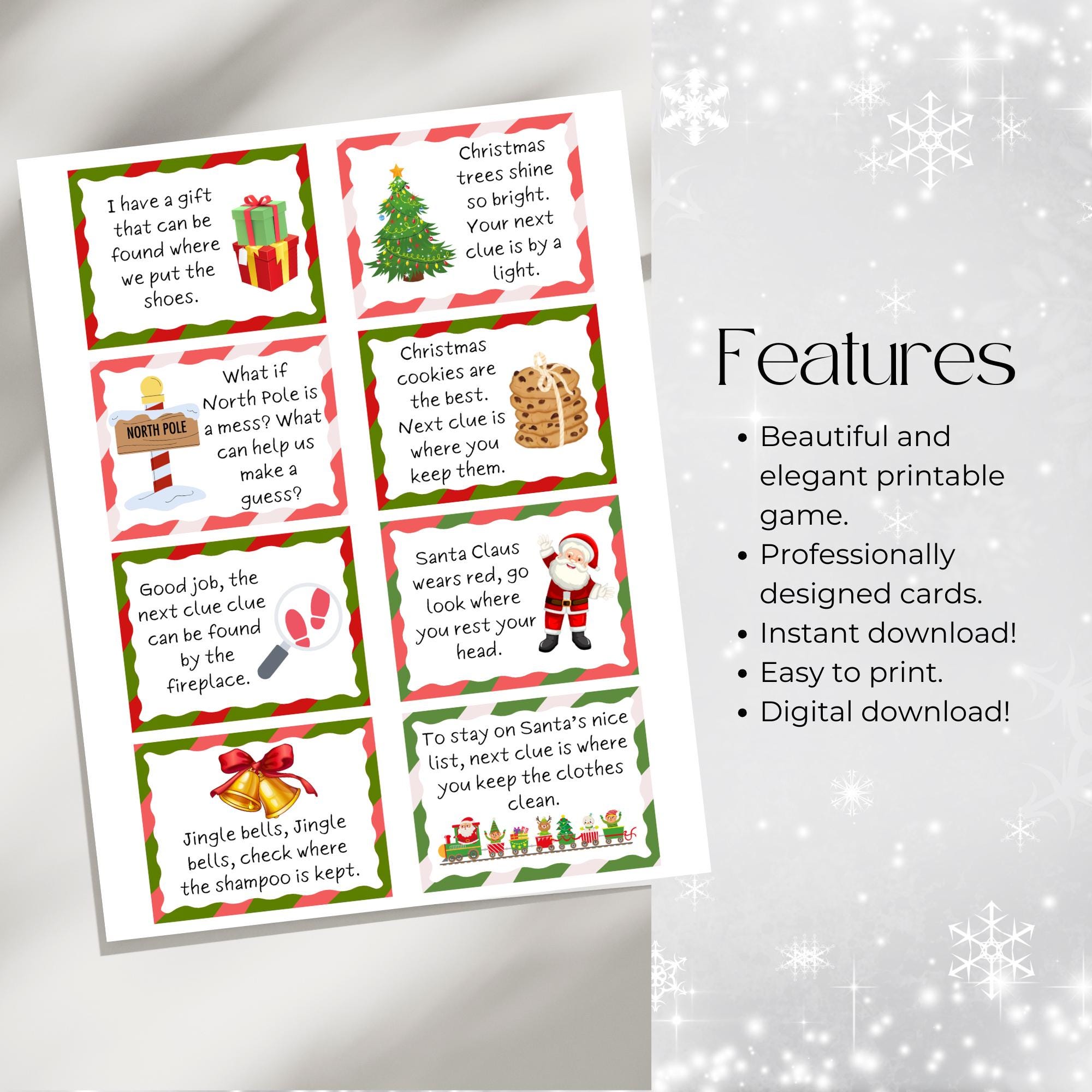 Christmas Advent Calendar Scavenger Hunt Clues, Kids Christmas Treasure ...