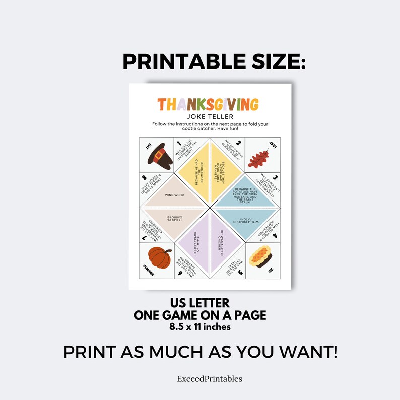 Fall Jokes for Kids Cootie Catcher Printable, Thanksgiving Joke Teller ...