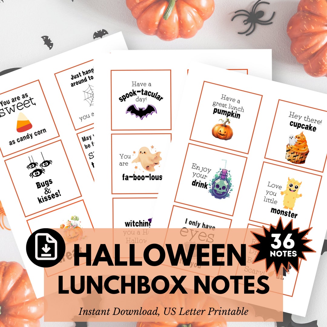 Halloween Lunchbox Notes Printable, Lunchbox Note Cards, Kids Lunchbox ...