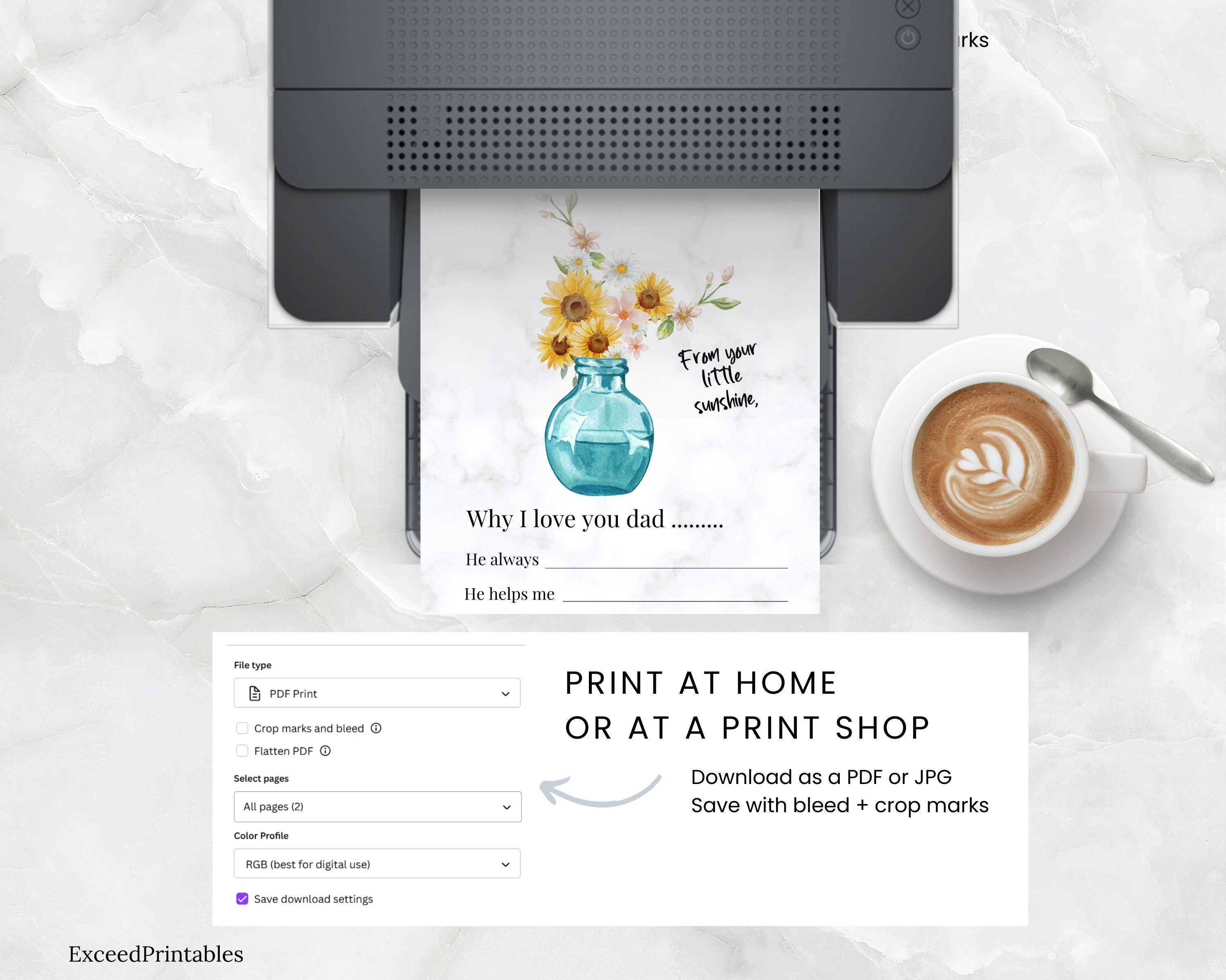 Sunflower Fathers Day Handcraft Printable, Printable Fathers Day Flower ...