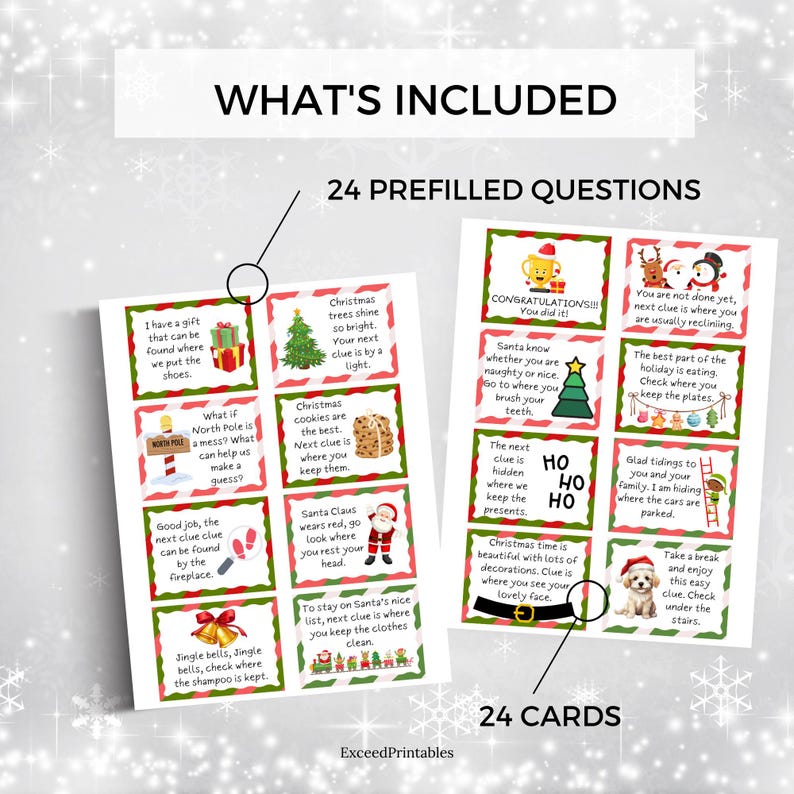 Christmas Advent Calendar Scavenger Hunt Clues, Kids Christmas Treasure ...