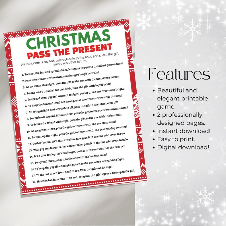 Christmas Pass the Gift Poem, Pass the Present Christmas Game, Fun ...