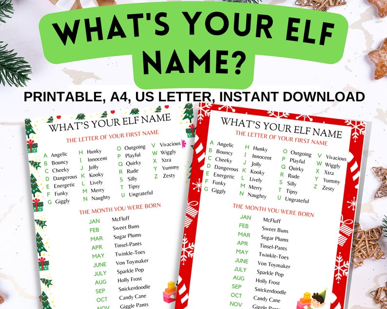 What's Your Elf Name Printable Game, Elf Name Game, Christmas Elves ...