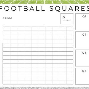 Football Squares Game Printable, Football Square Grid, Football ...