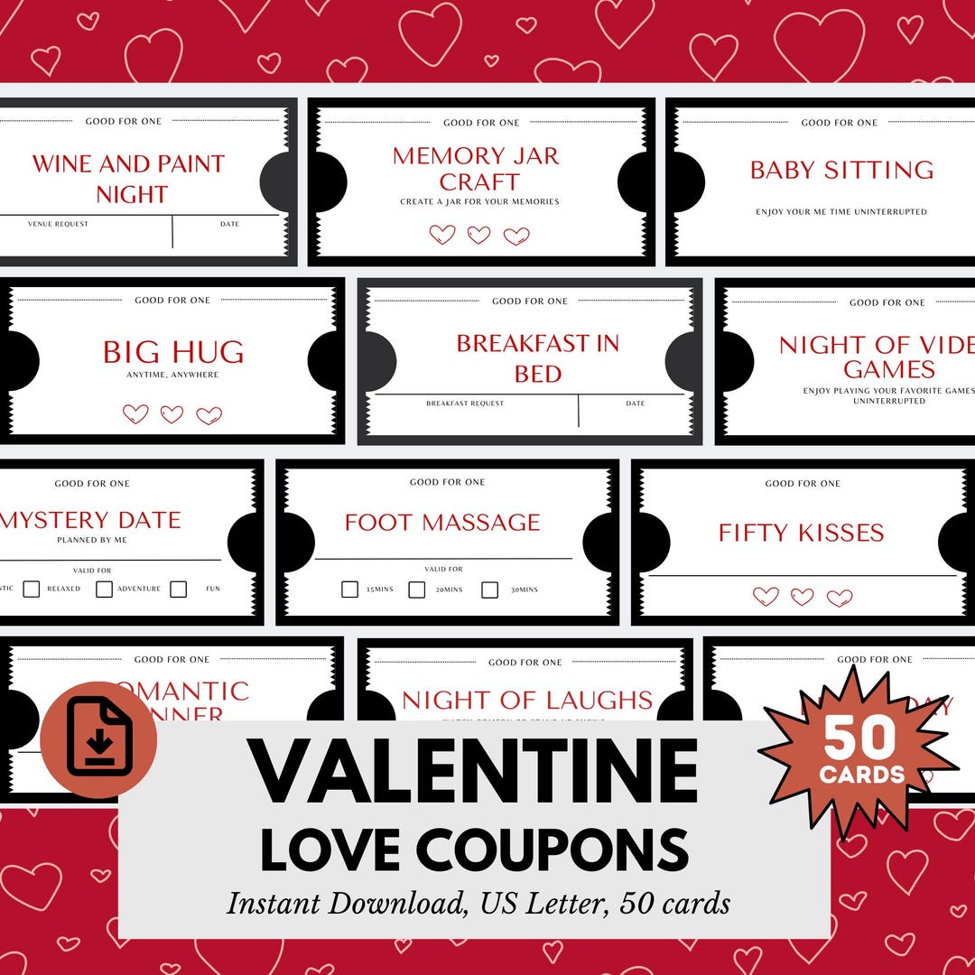 Love Coupons for Him, Personalized Love Coupons for Her, Digital Printable Coupon Book, Last ...