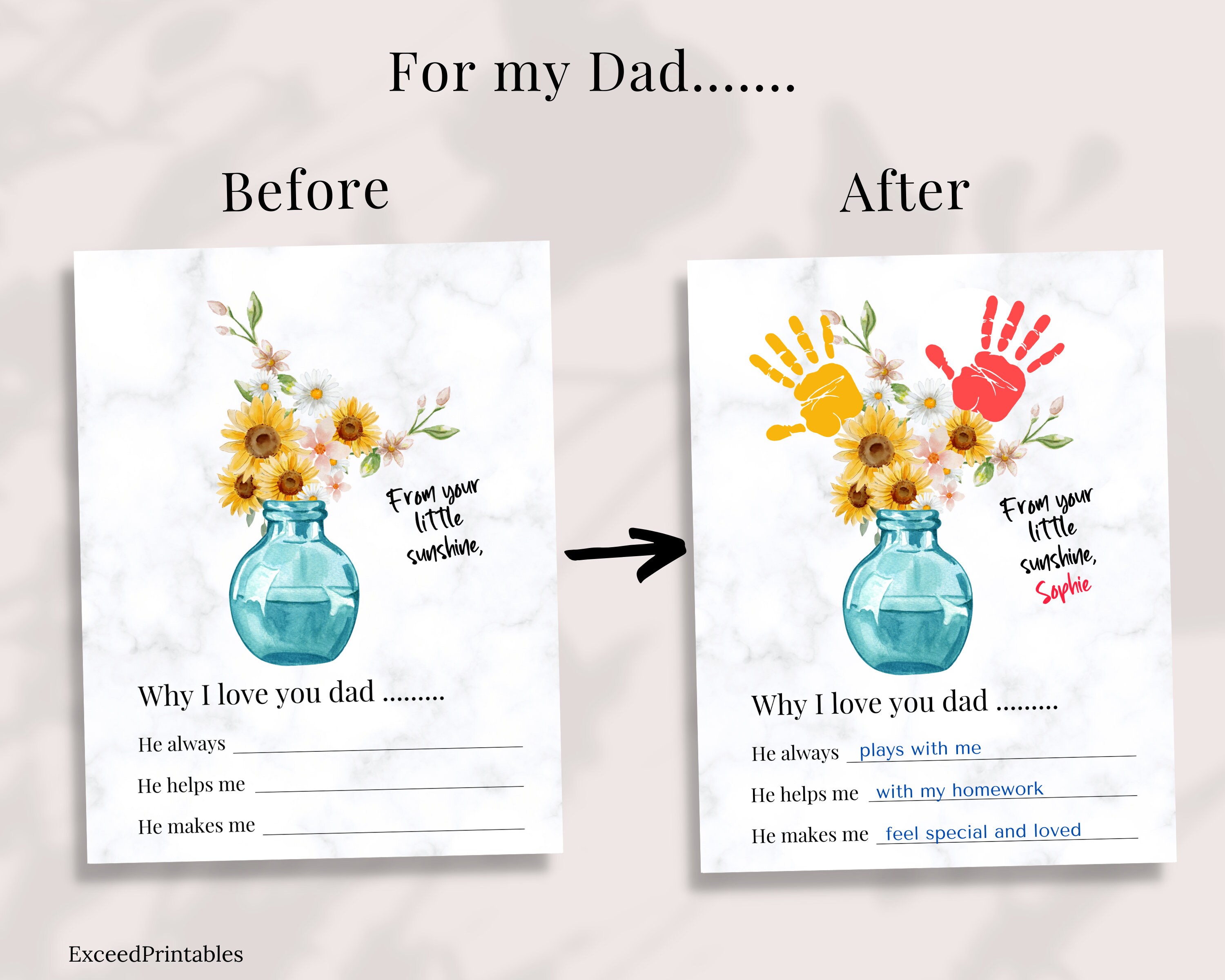 Sunflower Fathers Day Handcraft Printable, Printable Fathers Day Flower ...