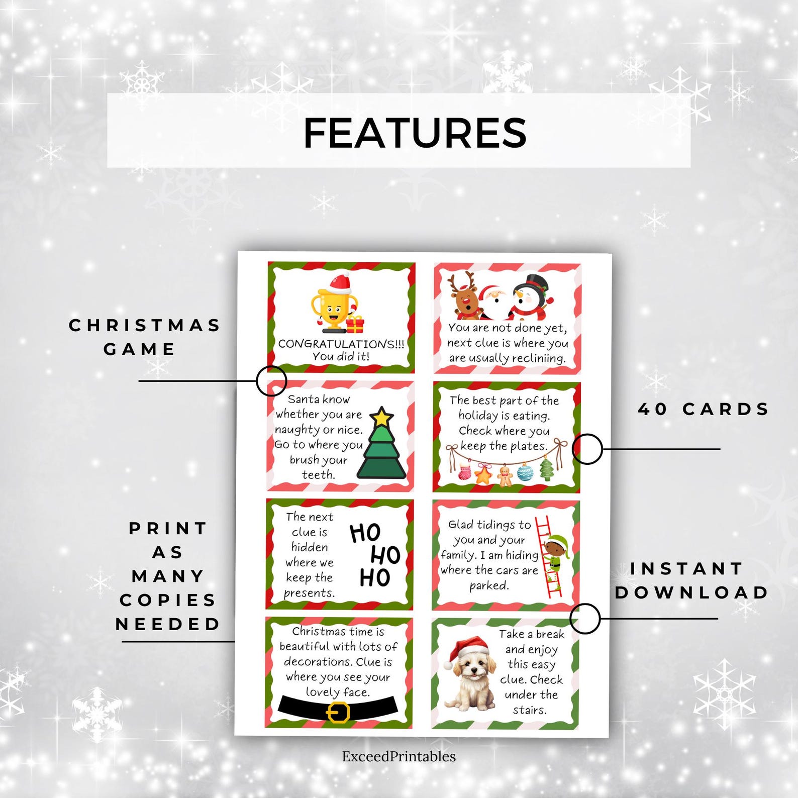 Christmas Advent Calendar Scavenger Hunt Clues, Kids Christmas Treasure ...