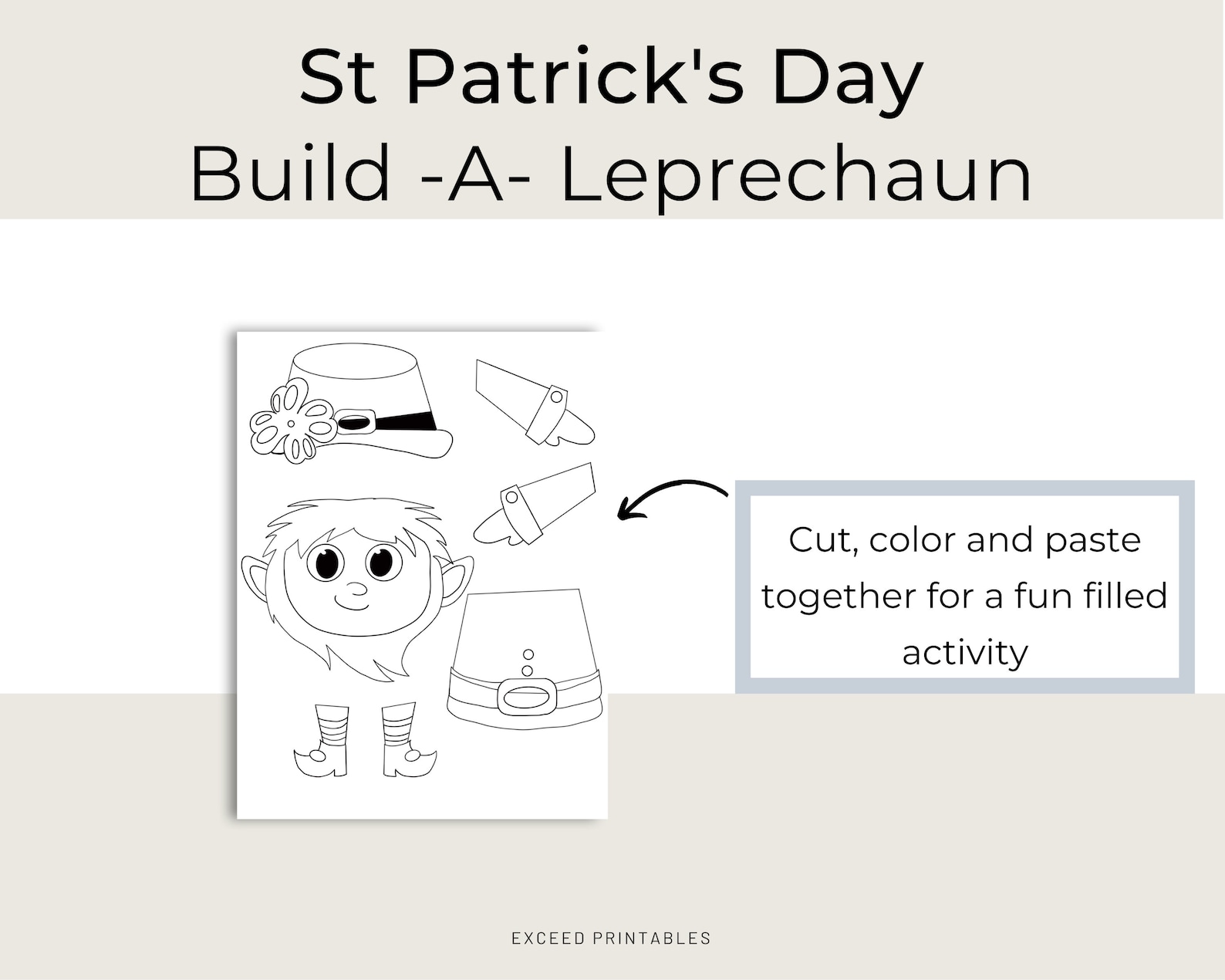 St Patrick's Day Build A Leprechaun Printable, Cut, Paste and Color ...