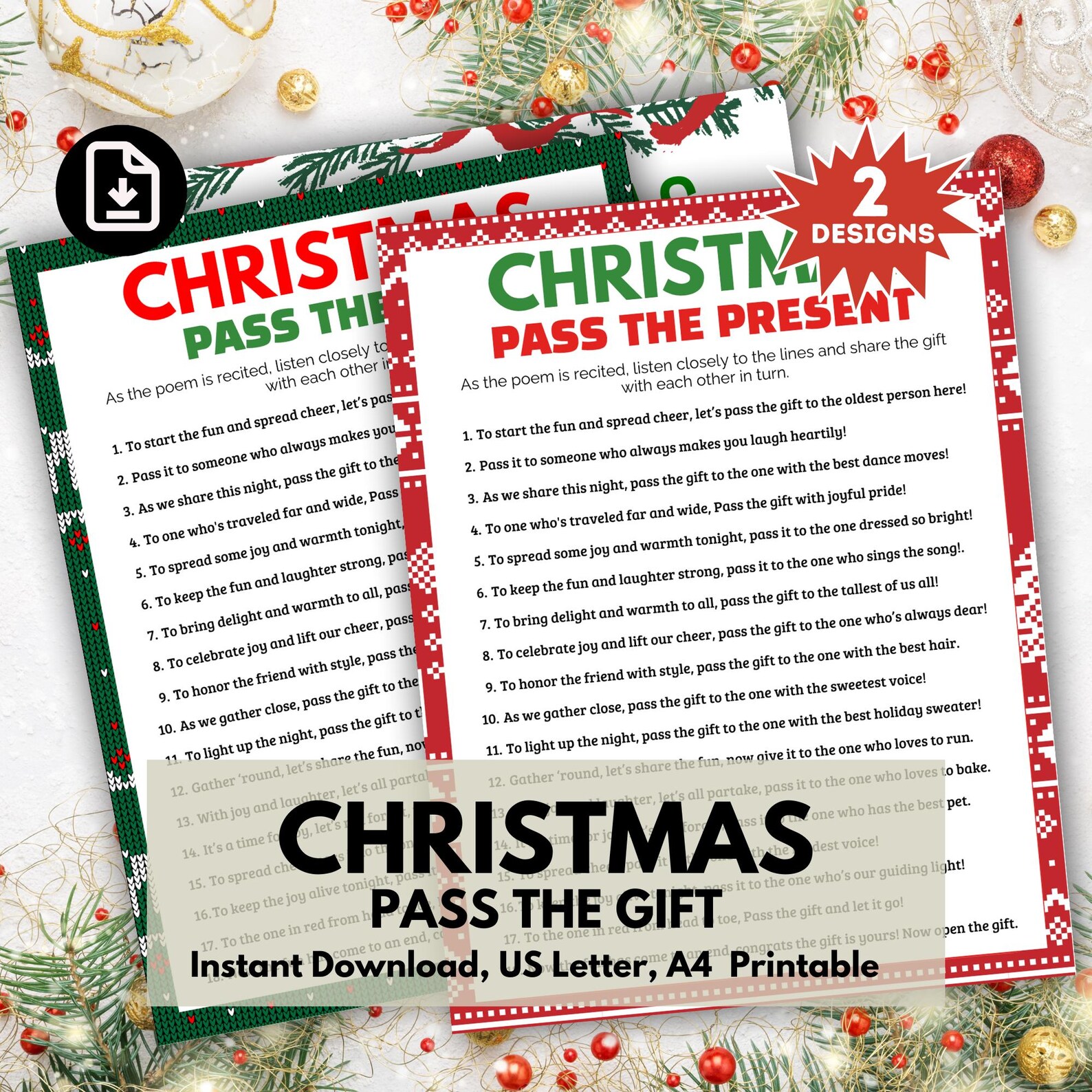 Christmas Pass the Gift Poem, Pass the Present Christmas Game, Fun ...