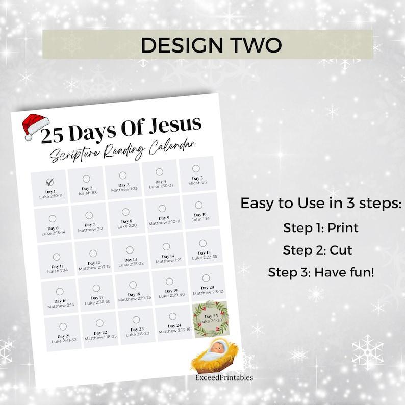 25 Christmas Bible Cards Printable, Christmas Advent Scripture Calendar ...