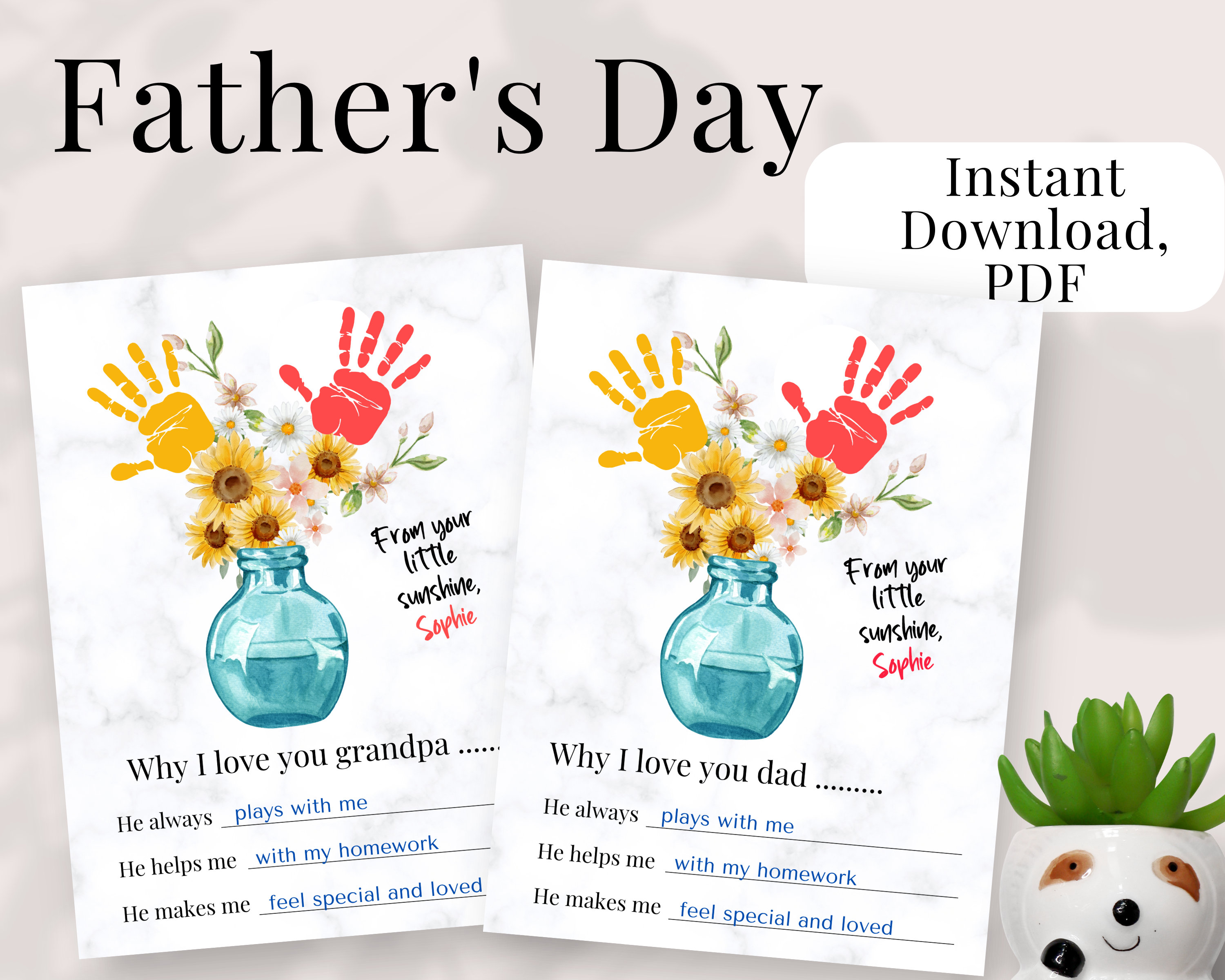 Sunflower Fathers Day Handcraft Printable, Printable Fathers Day Flower ...