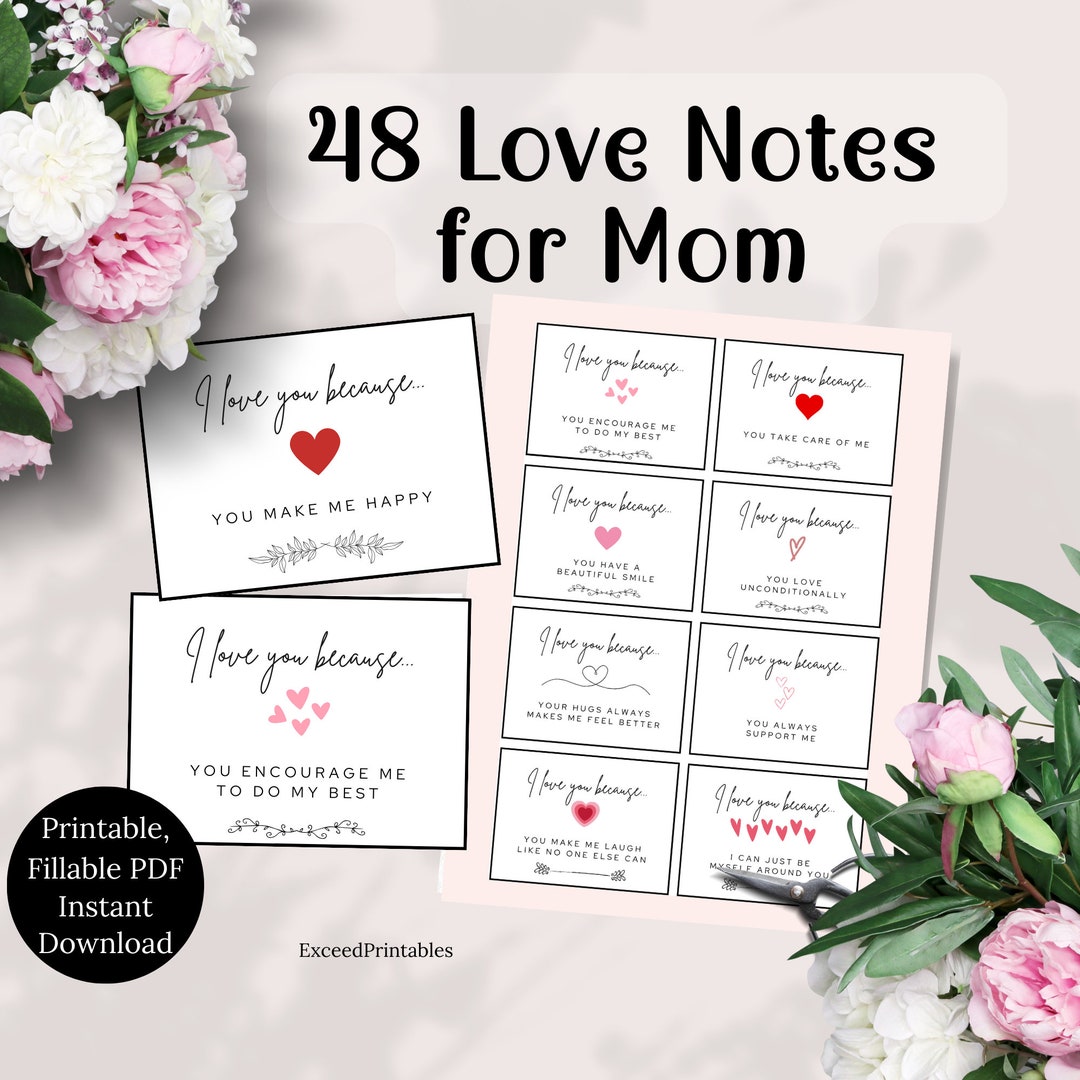 Reasons Why I Love You Mom Cards, Printable Love Notes for Mom ...