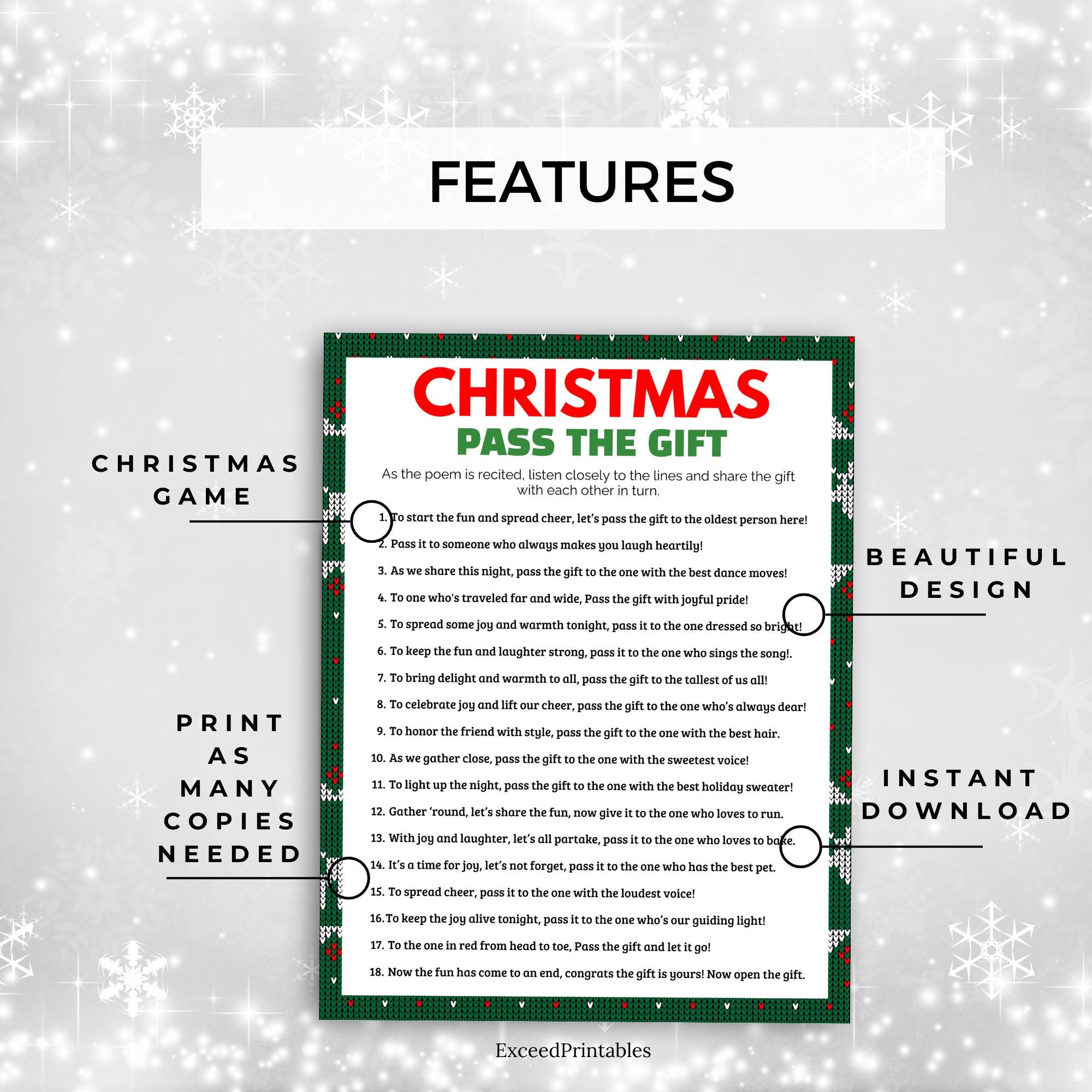 Christmas Pass the Gift Poem, Pass the Present Christmas Game, Fun ...