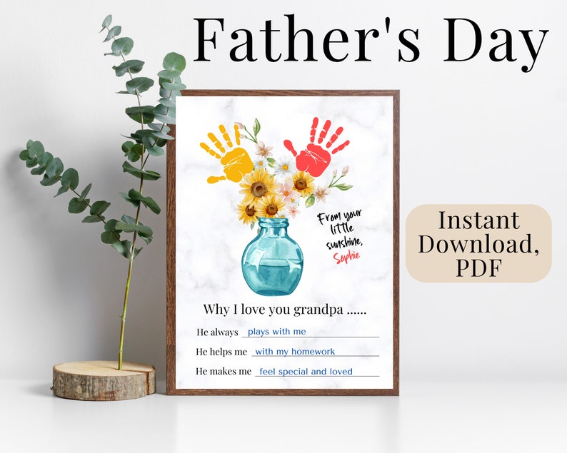 Sunflower Fathers Day Handcraft Printable, Printable Fathers Day Flower ...