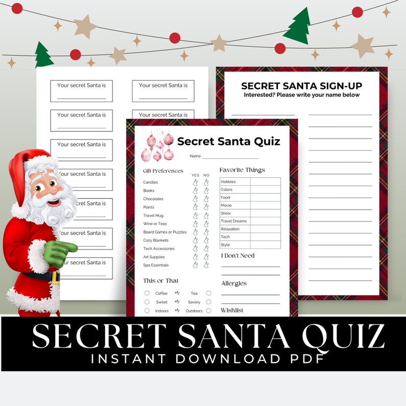 Secret Santa Questionnaire, Family Gift Exchange, Office Secret Santa ...