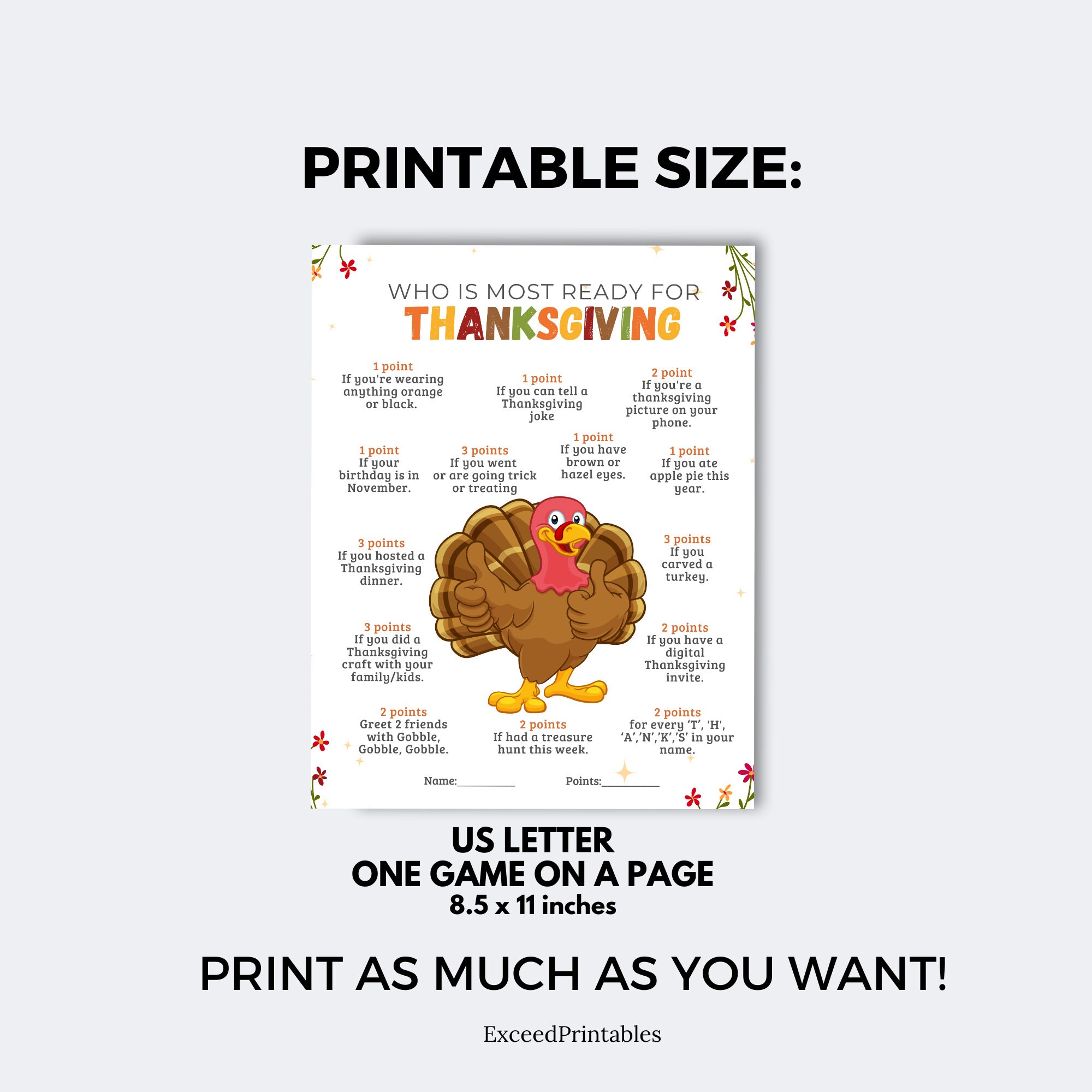 Printable Thanksgiving Game, Family Thanksgiving Game, Dinner Table ...
