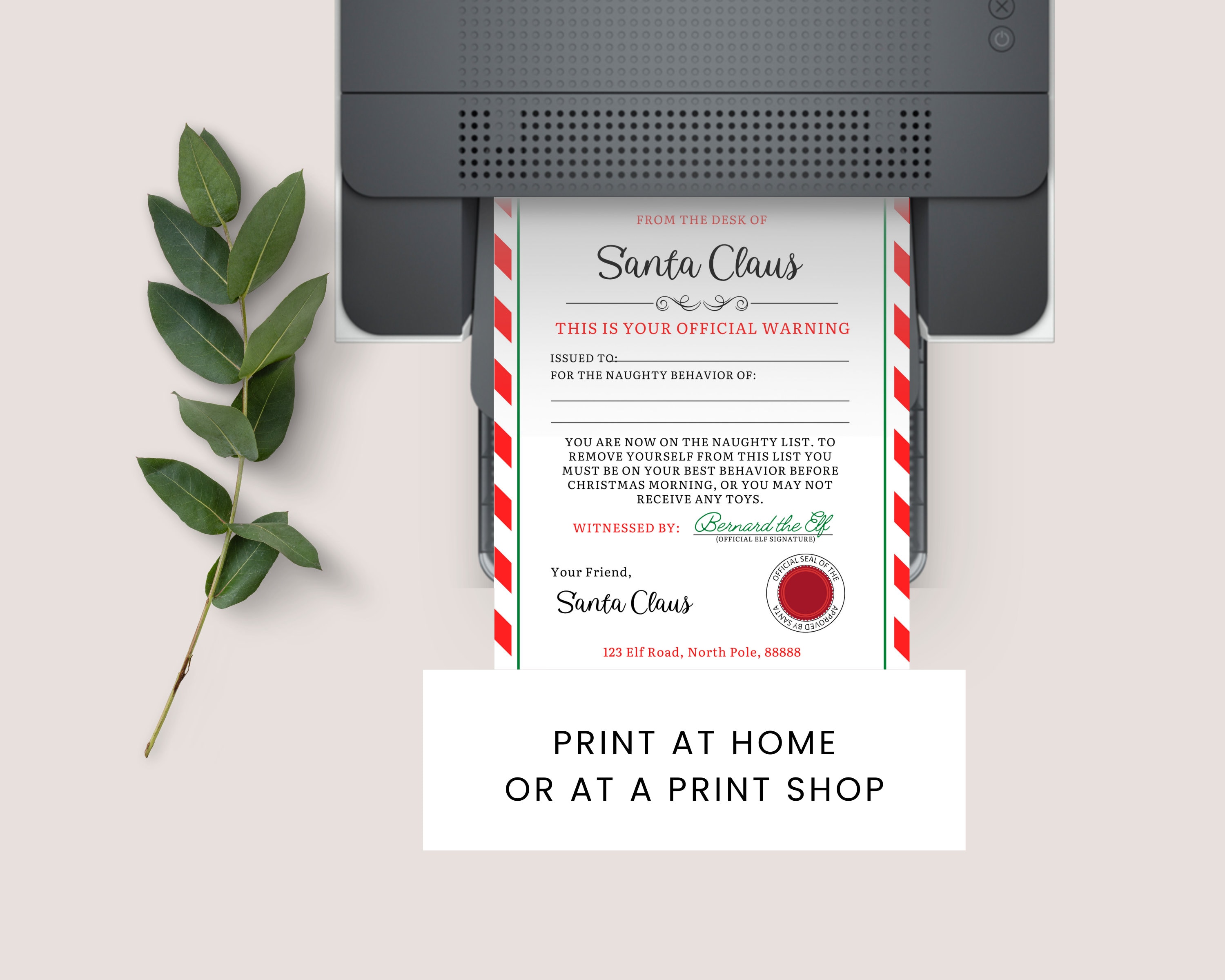 Santa Warning Letter Printable, Naughty List Warning, Bad Behavior ...