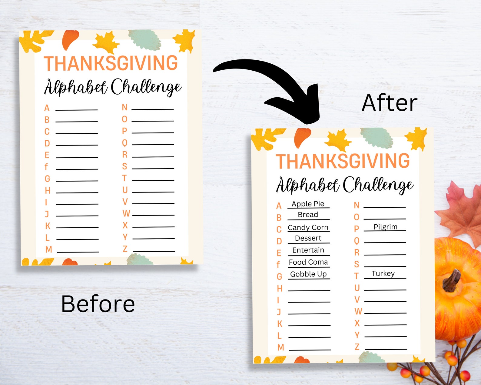 Thanksgiving Alphabet Game, Thanksgiving A-Z Game, Thanksgiving ...