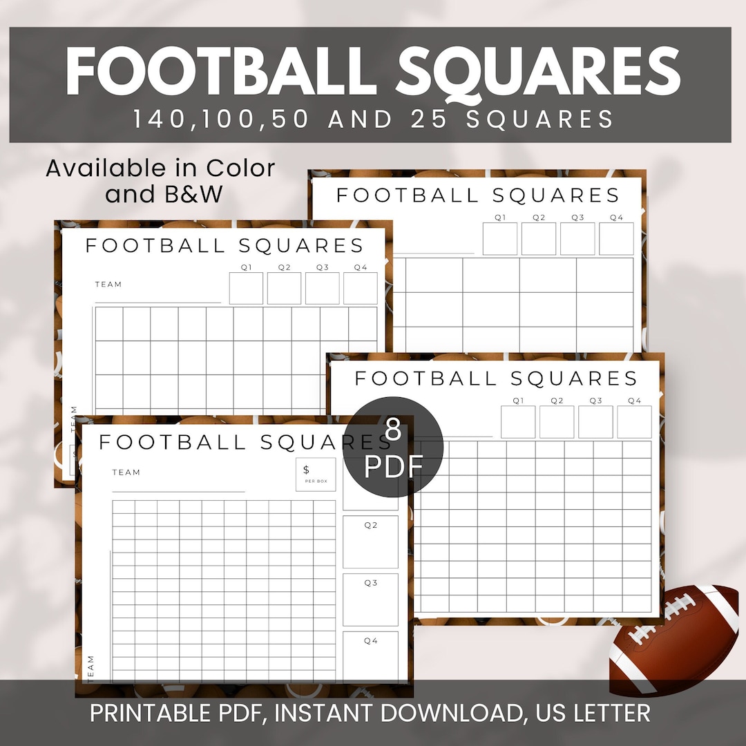 Printable Football Squares Game, Football Square Grid, Football ...