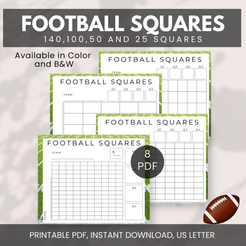Printable Football Squares Game, Football Square Grid, Football ...